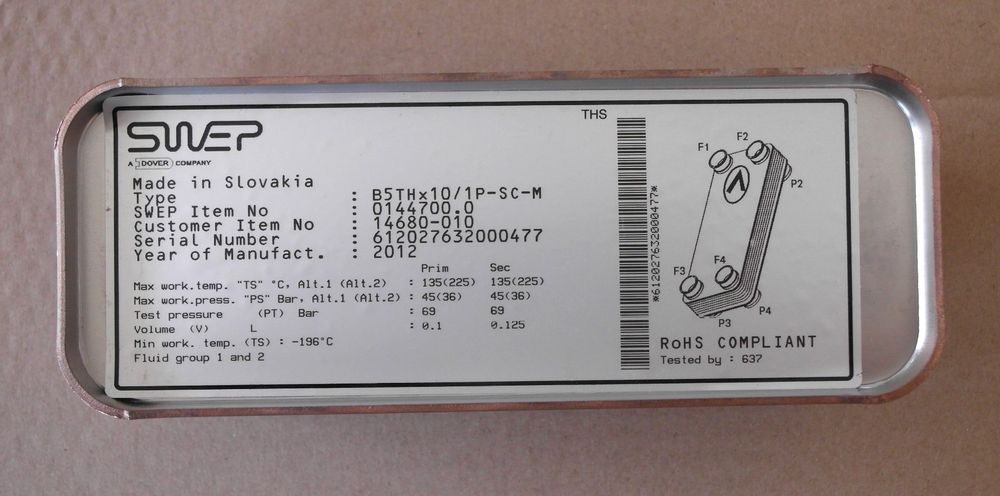 Platten-Wärmetauscher SWEP B5THx10-1P-SC-M (Neu (gemäss Beschreibung ...