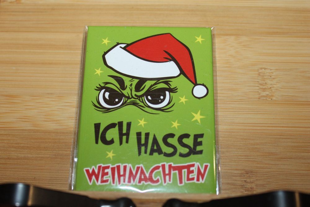 Kühlschrankmagnet GRINCH "Ich hasse Weihnachten" 9 x 6,5 cm (Neu und ...