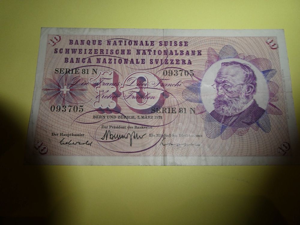 billet suisse 10fr 7.03 1973 banknoten (Gebraucht) in Lajoux JU für CHF ...