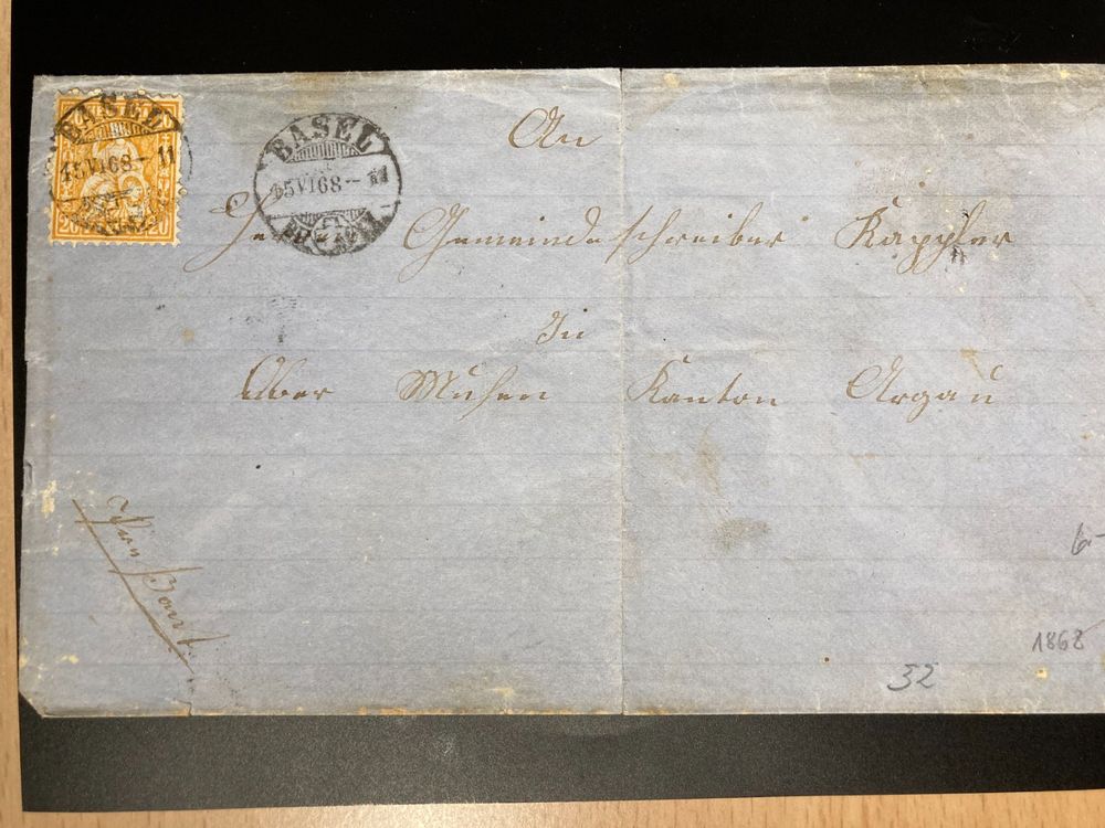 Schweiz 1868 sitzende Helvetia 20 Rp. Basel Aarau (Gebraucht) in Liestal für CHF 9 – mit ...