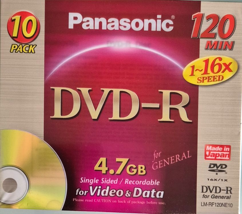 10 Panasonic DVD-R Rohlinge 4.7GB 1-16x SPEED originalverpac (Neu und originalverpackt) in ...