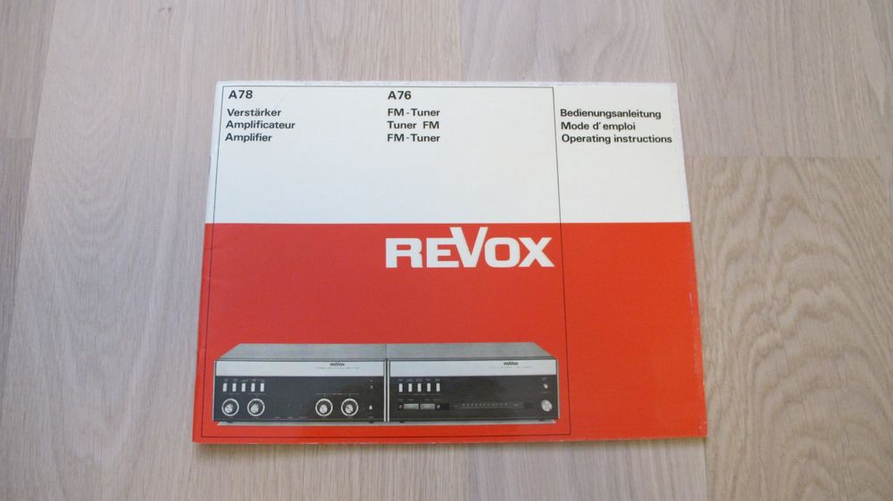 Revox Bedienungsanleitung für A78 und A76 | Kaufen auf Ricardo