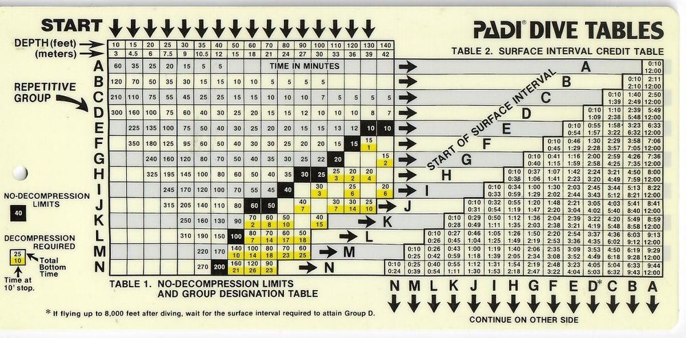 Tauch Tabelle PADI | Kaufen auf Ricardo