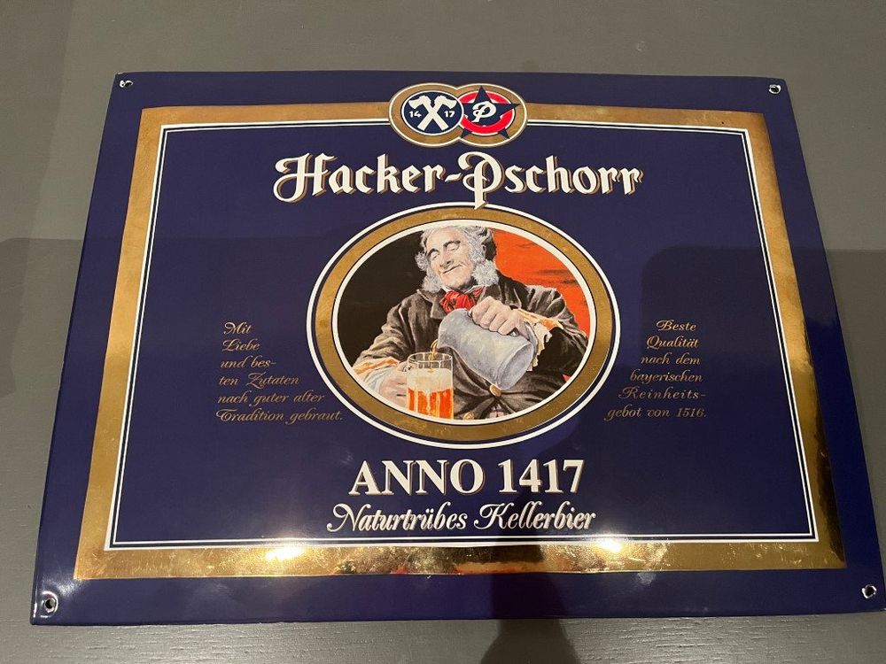 Hacker Pschorr Anno 1417 Bier Tafel Schild (Emaille?) (Gebraucht) in ...