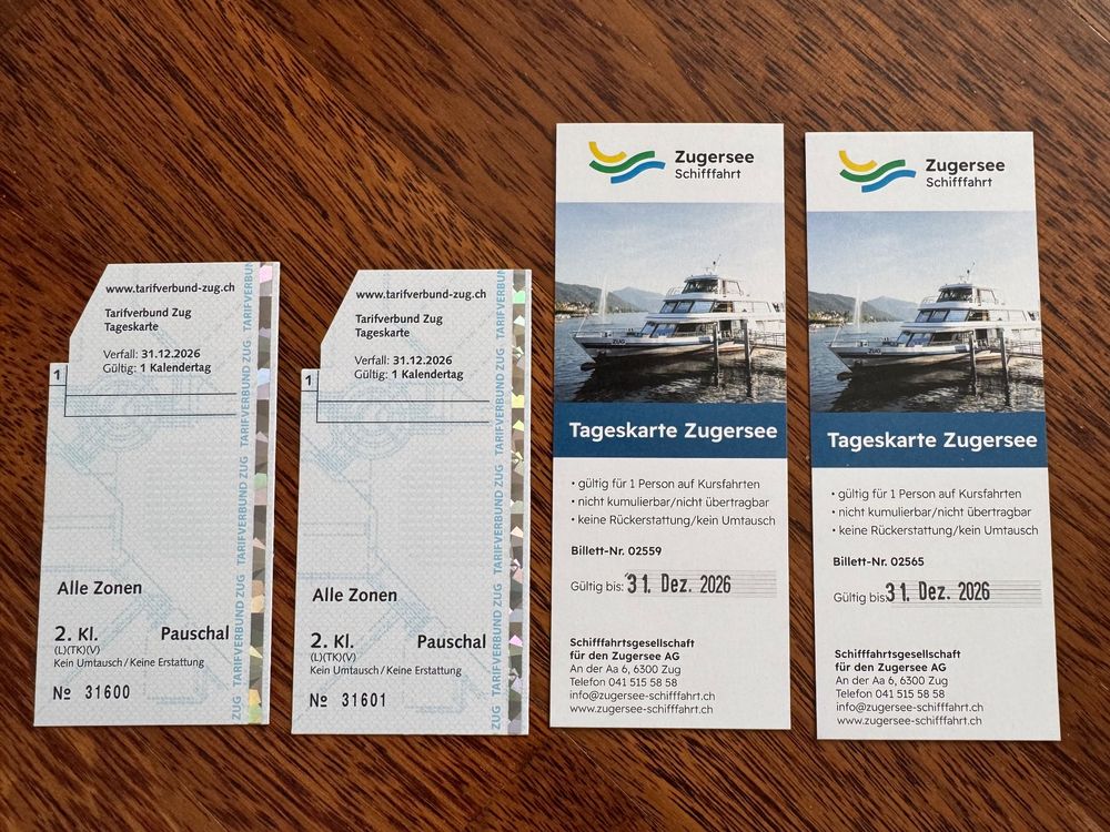2x Tageskarten Schifffahrt Zugersee und Tarifverbund (Gebraucht) in ...
