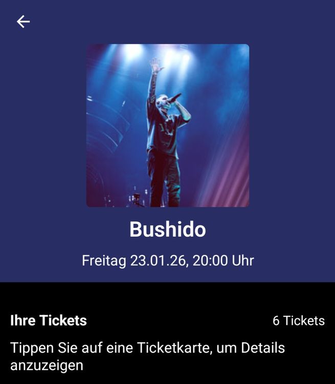 1 Bushido Ticket - Stehplatz - Zürich 23.01.2026 (Neu und ...