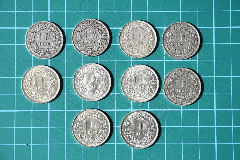 10 Silbermünzen Helvetia & 1 Franken Jahrgang 1908-1964 | Kaufen auf Ricardo