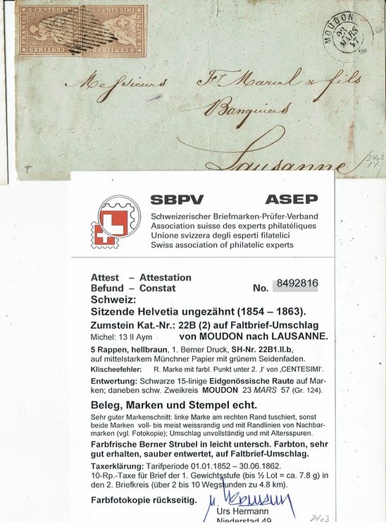 STRUBEL 10RP (2x5RP 22B/B1) RAUTE>LAUSANNE BEFUND (Gebraucht) in Rüschlikon für CHF 290 – mit ...