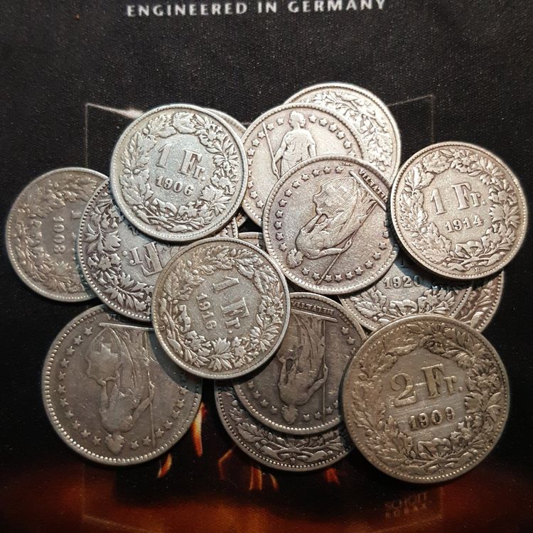 2 Franken und 1 Franken, 103 gr. Silber, 1903 - 1921, 16 Stk (Gebraucht) in Rieden SG für CHF 49 ...