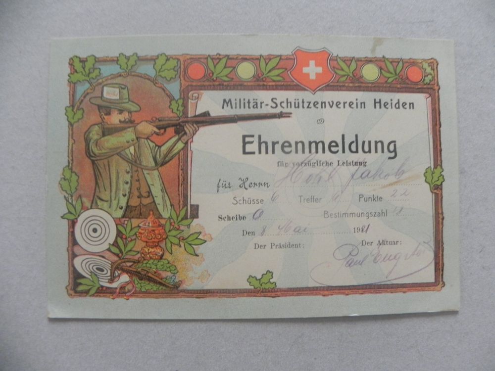 Karte Schützenfest Ehrenmeldung Heiden Appenzell 1921 (Gebraucht) in Siebnen für CHF 23 – mit ...