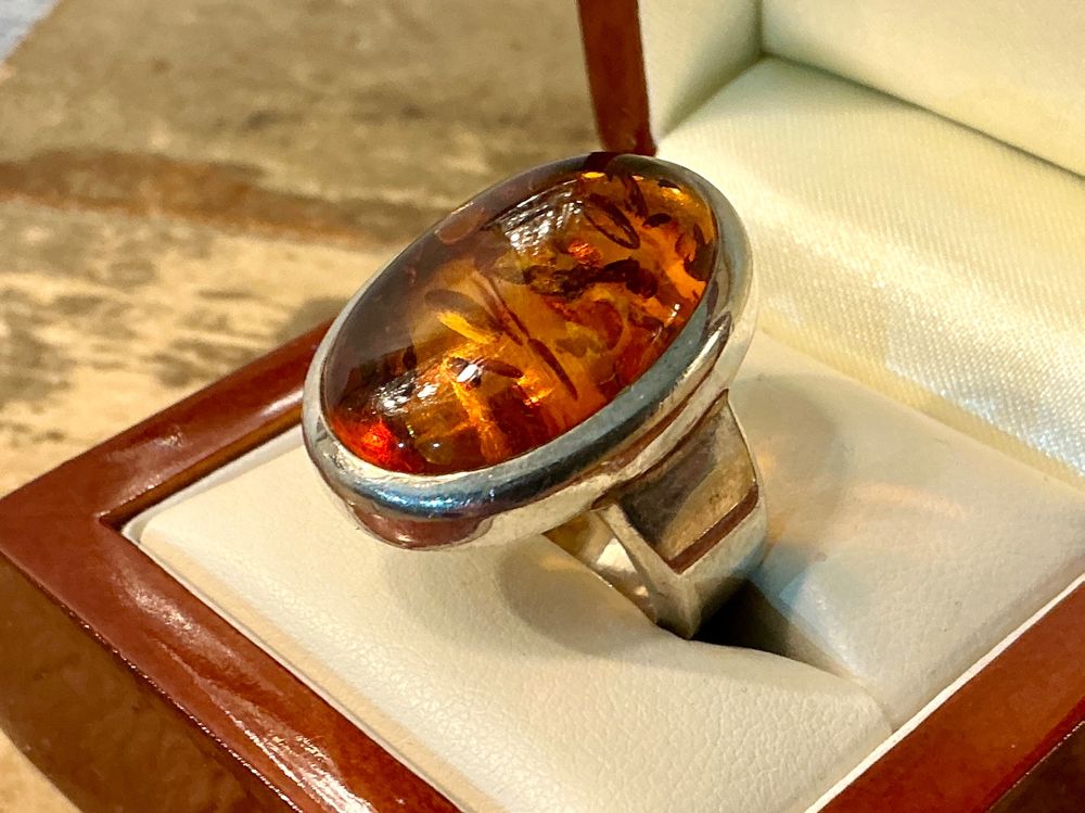 VINTAGE RING MASSIV STERLING 925 BERNSTEIN, GR.58, 16,25 GR (Gebraucht ...
