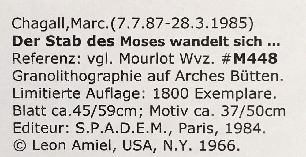 Marc Chagall Exodus – Zyklus "Der Stab des Moses" (Gebraucht) in Nennigkofen für CHF 179 – mit ...