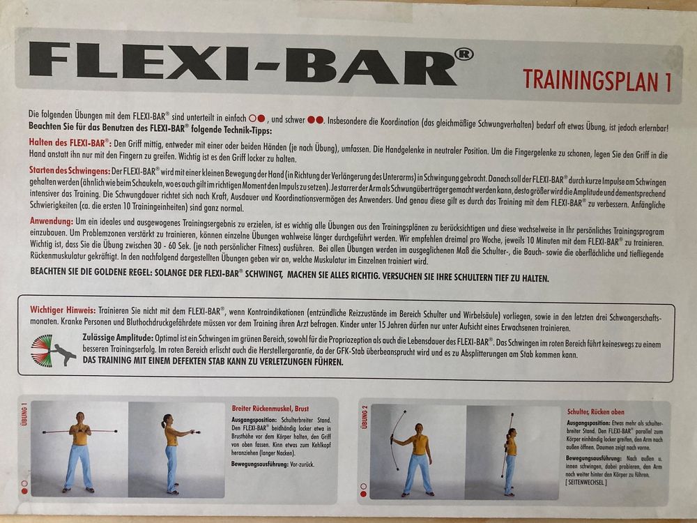Flexi-Bar Schwingstab (fast nicht gebraucht!), Trainingsplan (Neu (gemäss Beschreibung)) in ...