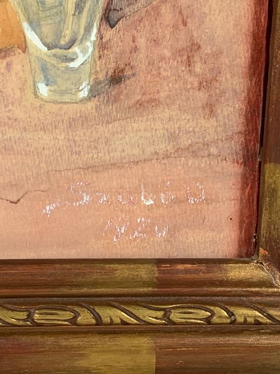 Stilleben Aquarell Blau Kanne unleserlich Signiert | Kaufen auf Ricardo