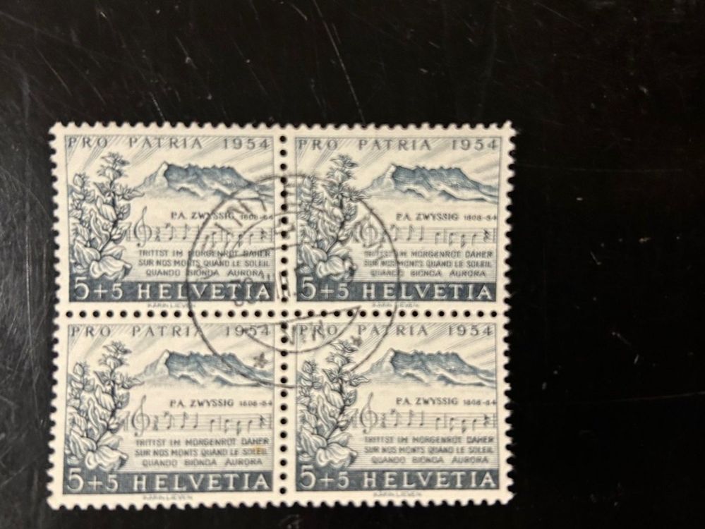 HELVETIA 1954 PRO PATRIA 4er Block 5 Rp. mit Zentrum Stempel (Gebraucht) in Ruswil für CHF 0.7 ...
