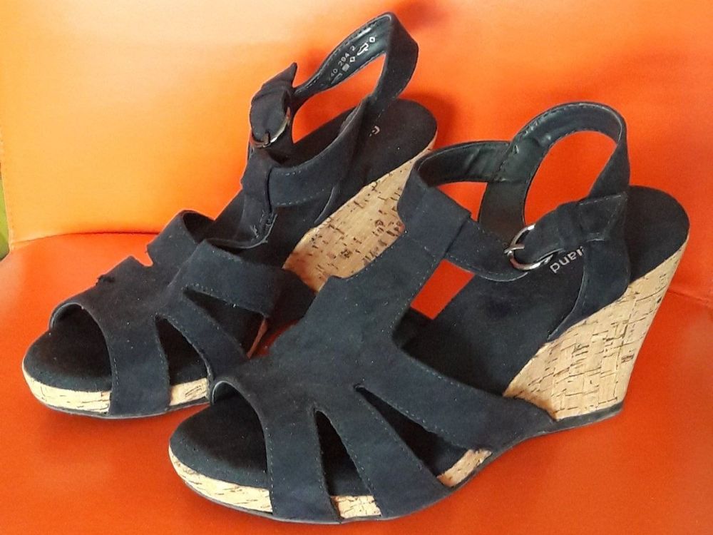 Damen Plateau Sandalen mit Keil Absatz in Kork Optik, Gr. 37 | Kaufen ...