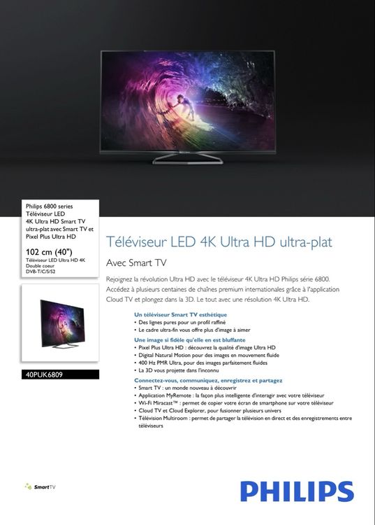 Philips 6800 series 40” Téléviseur LED 4K Ultra HD Smart TV (Gebraucht ...
