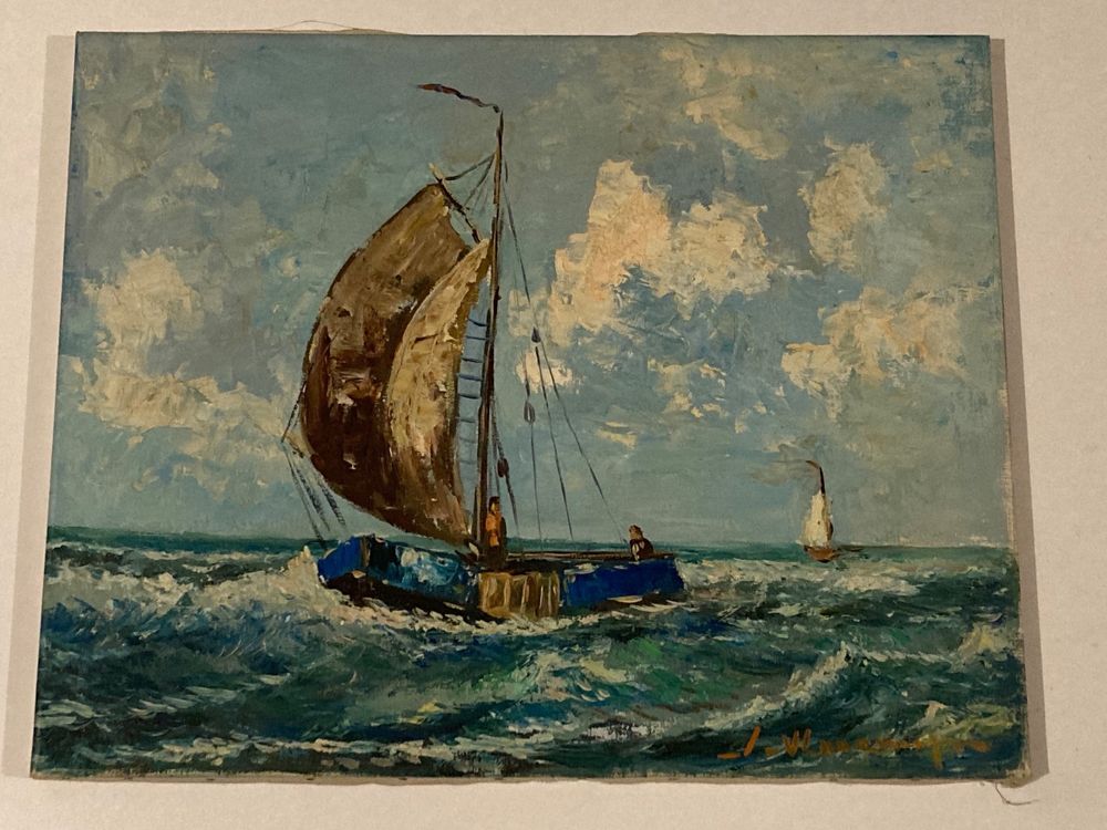 Landschaftsgemälde signiert mit Segelschiffen auf See (Gebraucht) in Hirzel für CHF 50 – mit ...