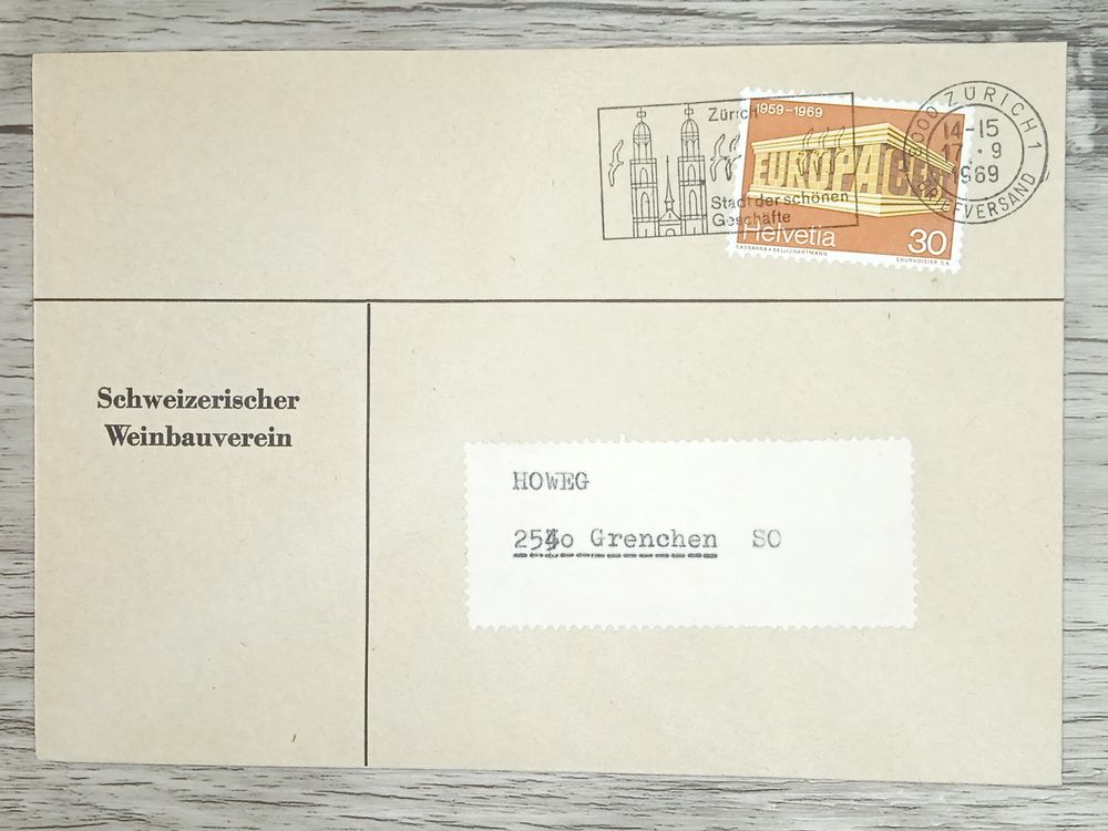 TR17 Enveloppe + Timbre Suisse 1969 (Gebraucht) in Cousset für CHF 0.6 – mit Lieferung auf ...