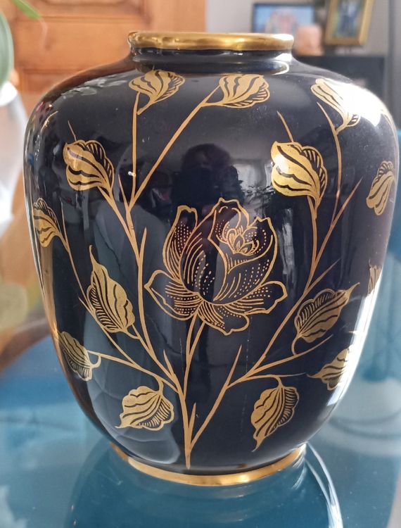 Rare vase vintage cobalt or 24 carat Helmut Krüger Porzellan (D ...