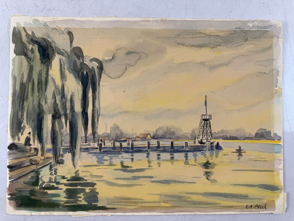 Aquarell E.A. Block, Hafenszene Schweiz, signiert (Gebraucht) in Neuhausen am Rheinfall für CHF ...