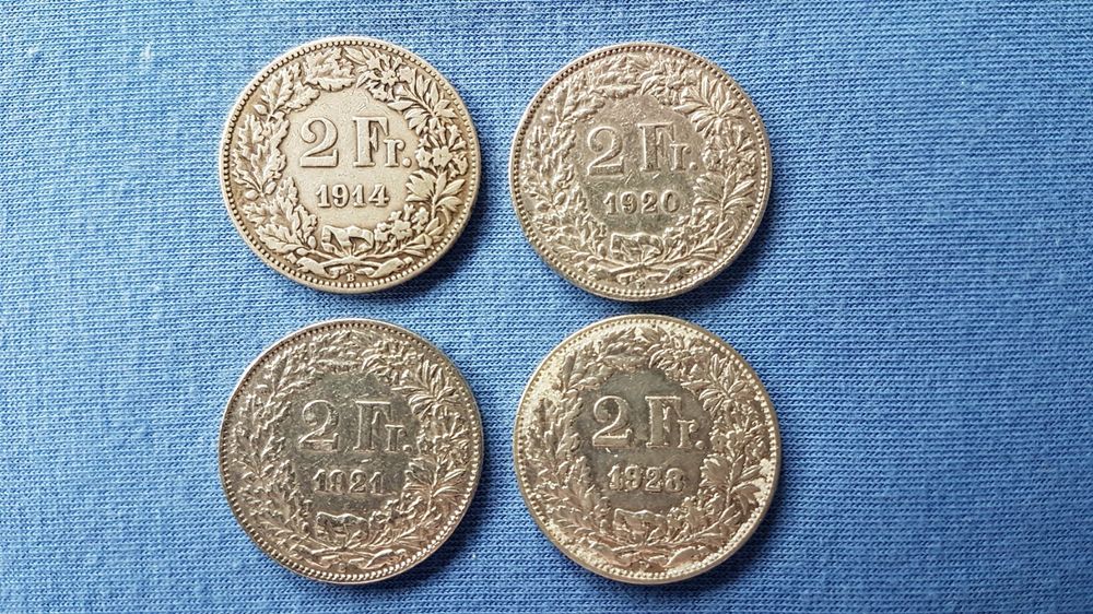 4 x 2 Fr Silbermünzen 1914-1920-1921-1928 ab nur 1.00 Fr !! | Kaufen auf Ricardo