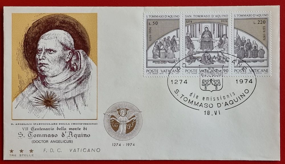 VATIKAN HL. THOMAS SAN TOMMASO AQUIN ZUSAMMENHÄNGED 1974 FDC (Neu ...
