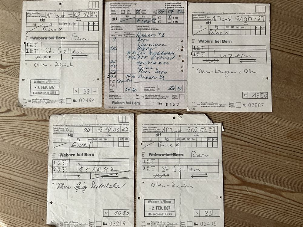 5 alte handausgestellte Billette (PP-Billette) von 1987 (Gebraucht) in ...