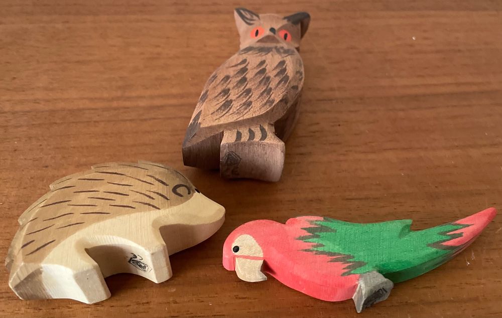 3 Ostheimer Holztiere, Igel Papagei, Uhu | Kaufen auf Ricardo