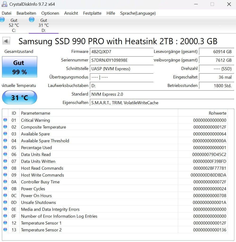 Samsung 990 Pro HS 2000 GB, M.2 2280 Occasion! 💥 AB 99.- ! (Gebraucht ...