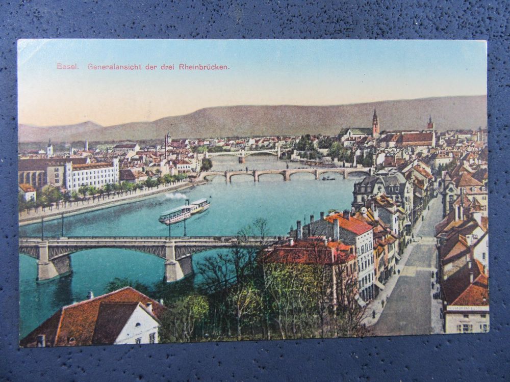 BASEL 1924 3 RHEINBRÜCKEN RHEINAUFWÄRTS RADDAMPFER | Kaufen auf Ricardo