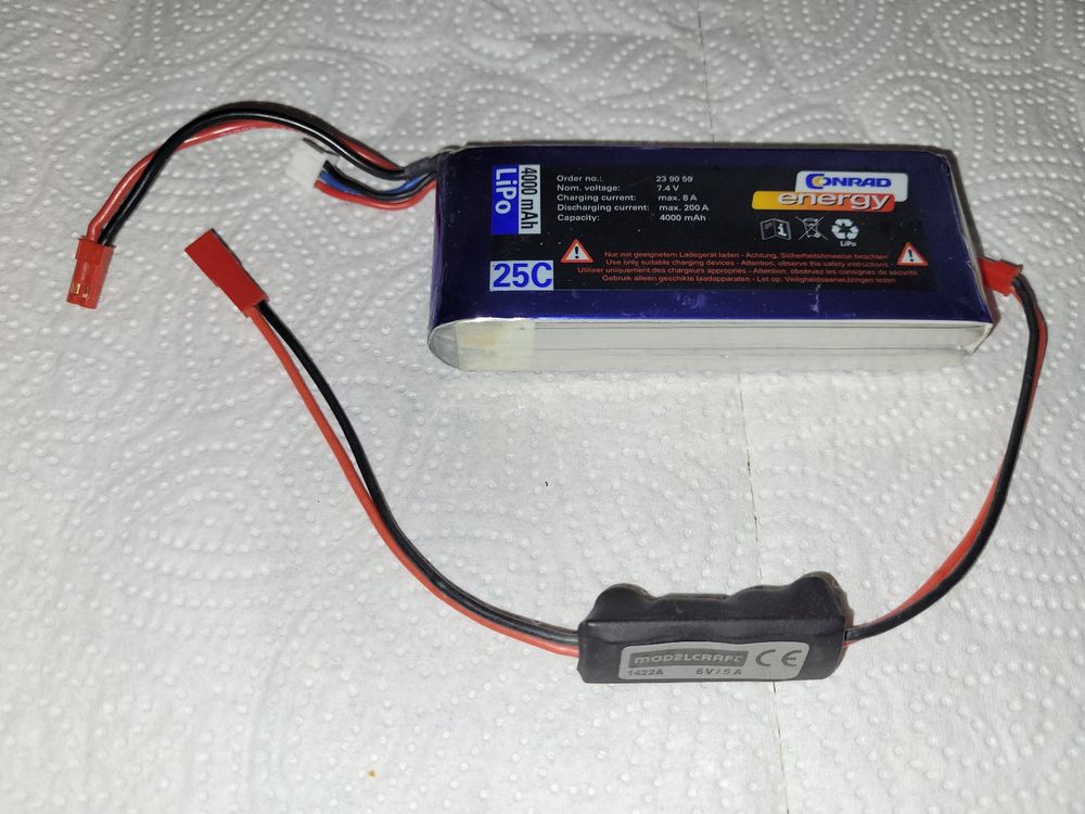 Neues BEC 6V/5A, inkl. neuem Lipo 2S 4000mAh., für Empfänger (Neu ...