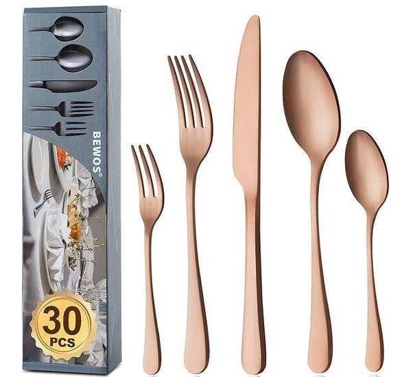 BEWOS Besteck Set für 6 Personen, 30 teilig Roségold Matt (Neu und originalverpackt) in ...