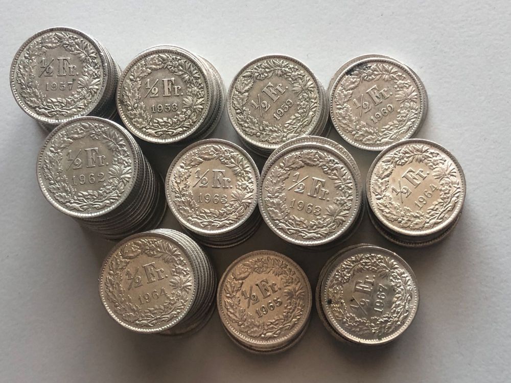 Lot mit 100 Stk. 50 Rp. Silber 1957 - 1967 (Gebraucht) in Schötz für CHF 140 – mit Lieferung auf ...