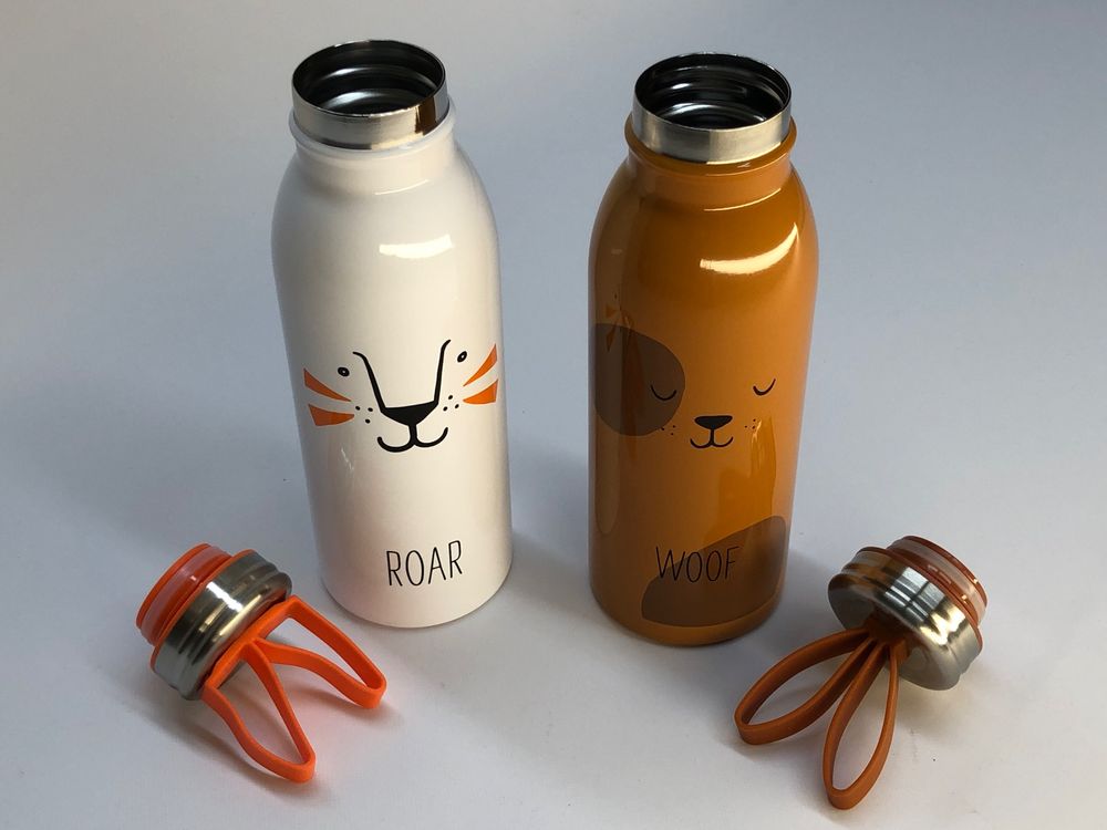 2 Trinkflaschen / Aladdin Zoo Edelstahl 430ml / Löwe + Hund (Neu und ...