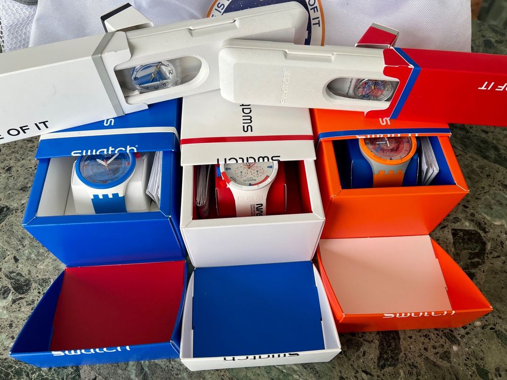SWATCH Set of 5x NASA Bioceramic pieces, OUT of production (Neu und ...