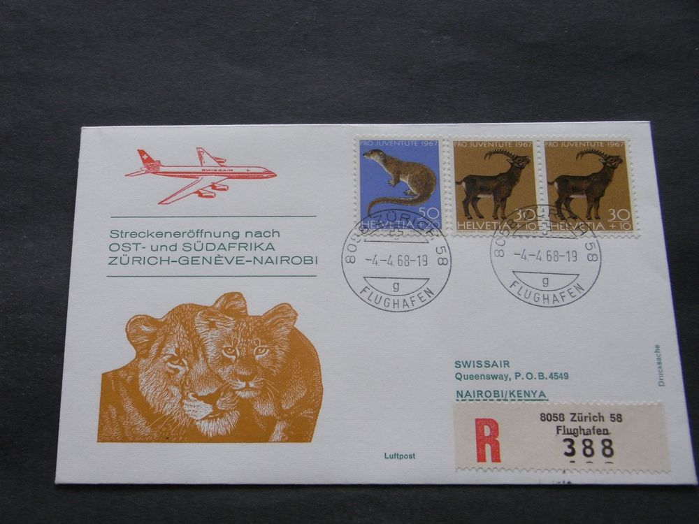 Schweiz Flugpost 1968 Zürich-Nairobi R (Gebraucht) in Ittigen für CHF 1 – mit Lieferung auf ...