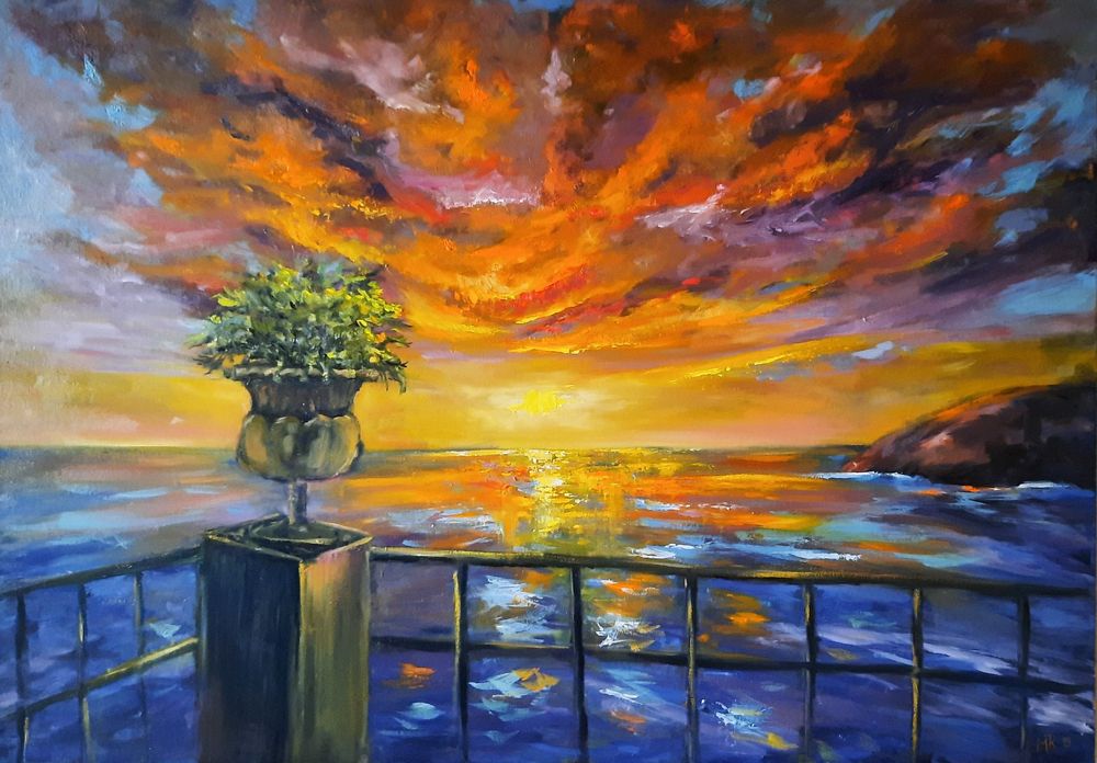 Ölgemälde auf Leinwand "Sonnenuntergang am Meer", 2019 (Neu (gemäss Beschreibung)) in Birsfelden ...