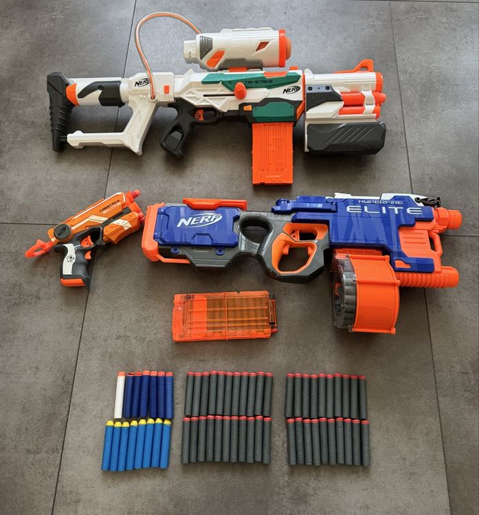 Nerf Bundle mit 3 Waffen und > 100 Patronen (Gebraucht) in Wilen b ...