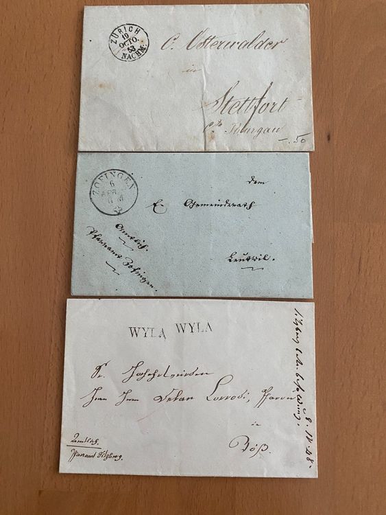3 Vorphilabelege Wyla 1848 Zofingen1863 Zürich 1853 (Gebraucht) in ...