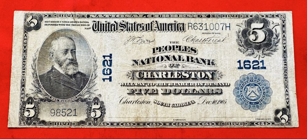 USA 5 Dollar Note, Charleston, seltene Banknote von 1895 (Gebraucht) in ...