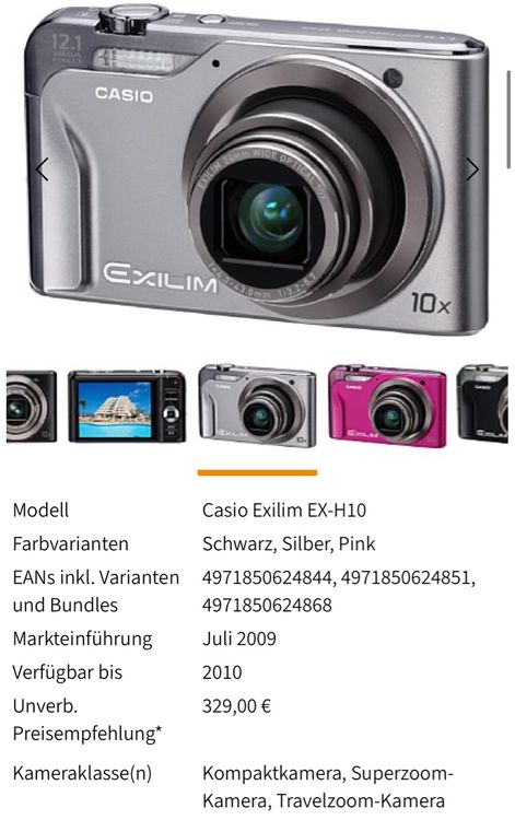 Casio Exilim EX-H10 Digitalkamera - Top Zustand, Silber (Gebraucht) in ...