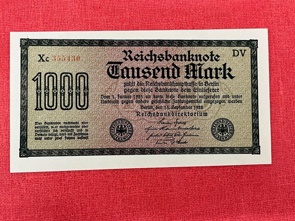 Reichsbanknote Tausend Mark 1922 TOP (Neu (gemäss Beschreibung)) in ...