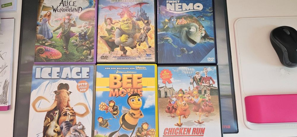 6 x Kinder DVD's Shrek, Nemo, Alice, Chicken Run, Ice Age, B (Gebraucht ...