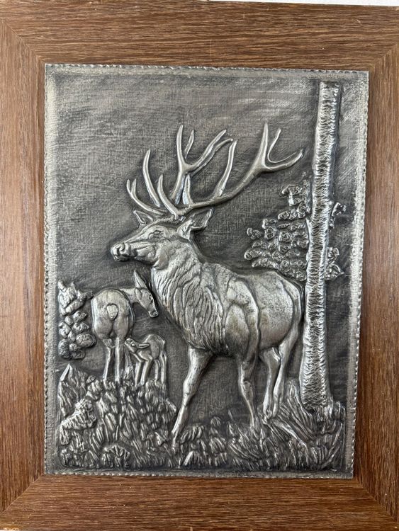 Hirsch Familie Relief-Bild, Wand-Deko im Holzrahmen (Gebraucht) in ...