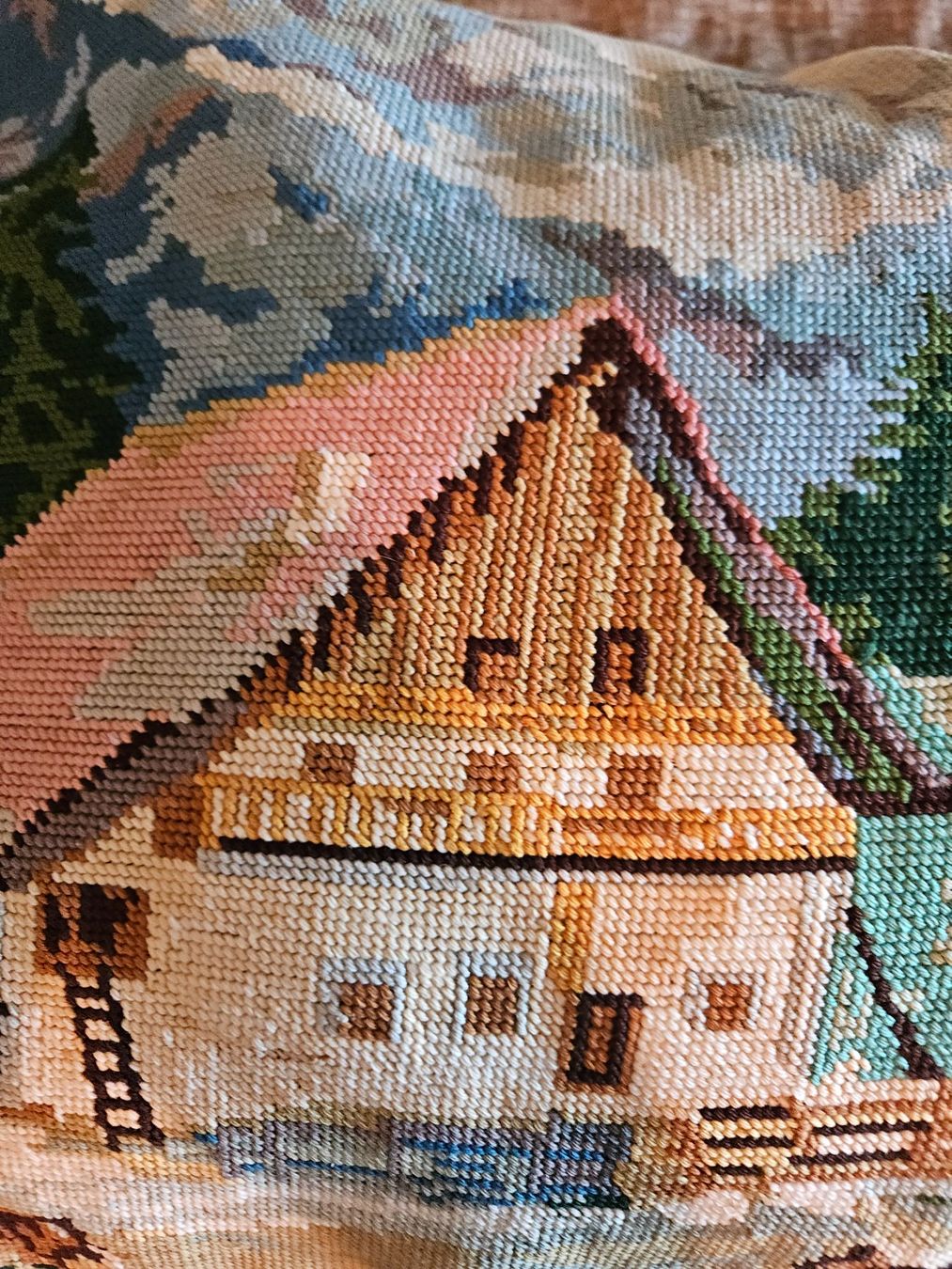 Grand coussin neuf canevas vintage scene de montage (Neuf avec ...