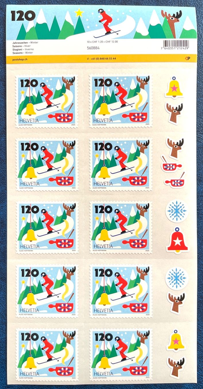 5x Feuille Suisse hiver 2025, Neuf / 60.- facial (Neuf (Voir ...