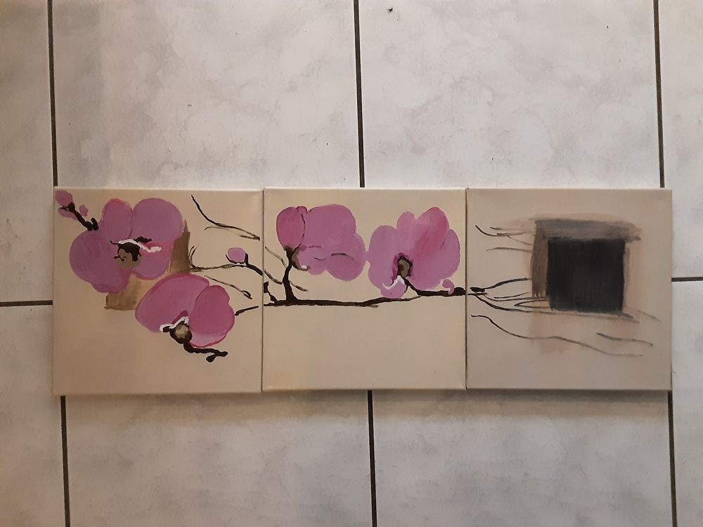 3er Set Acryl Gemälde Orchideen auf Leinwand (Neu (gemäss Beschreibung)) in Riedikon für CHF 100 ...