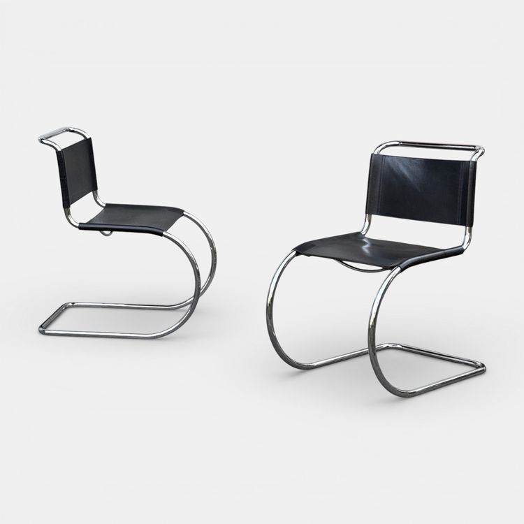 Freischwinger Leder schwarz 6er Set // Mies van der Rohe (Gebraucht) in ...