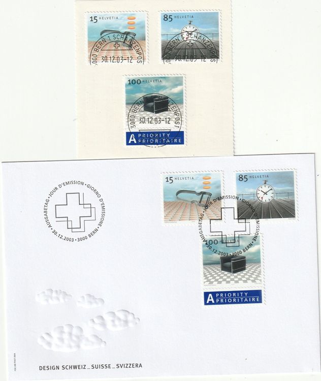 Design-Klassiker 2003, auf FDC und EM ET-gestempelt (Gebraucht) in Turgi für CHF 1 – mit ...